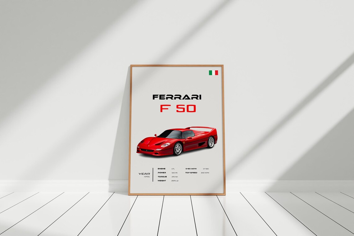 1995 Ferrari F50 Poster, Classic Red Supercar Wall Art, Automotive ...