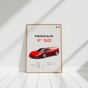 1995 Ferrari F50 Poster - Classic Supercar Wall Art - Red Exotic Car ...
