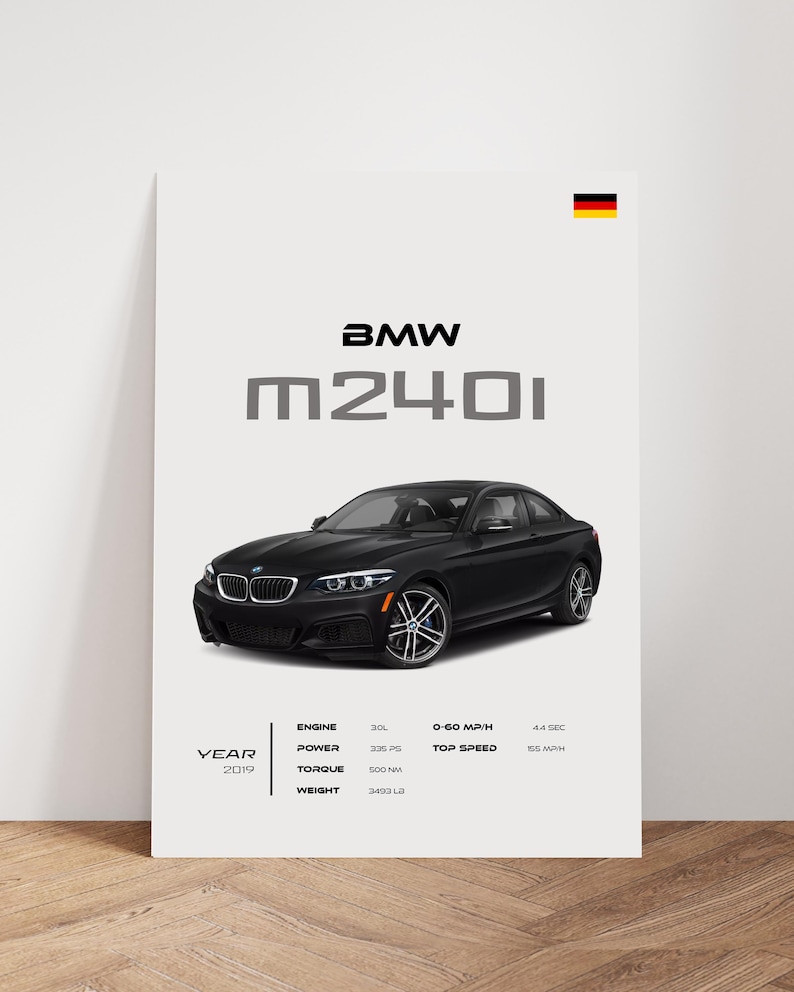 BMW M240i Poster, Sports Car Print, German Performance Wall Art, Garage ...