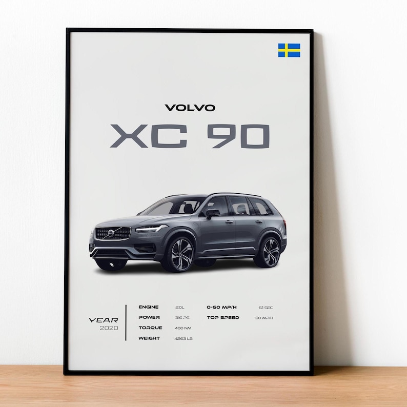 Volvo XC90 Poster, Swedish Luxury SUV Wall Art, Scandinavian Car Print ...
