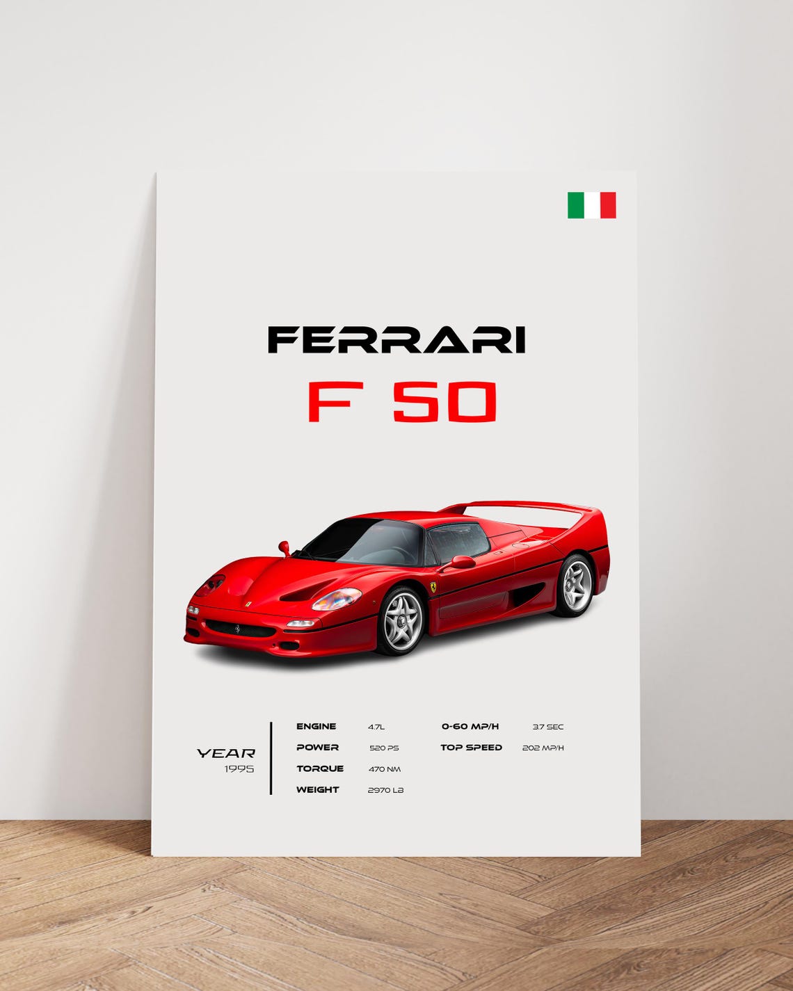1995 Ferrari F50 Poster, Classic Red Supercar Wall Art, Automotive ...