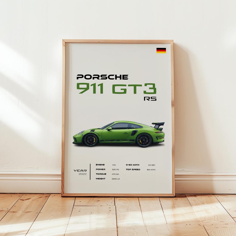 2022 Porsche 911 GT3 RS Poster - Green Supercar Wall Art - Sports Car ...