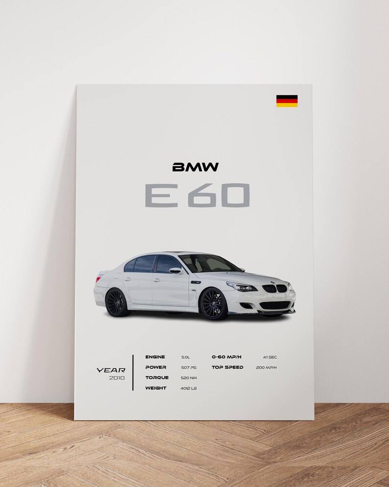 BMW E60 M5 Poster – Sports Car Print, German Performance Wall Art ...
