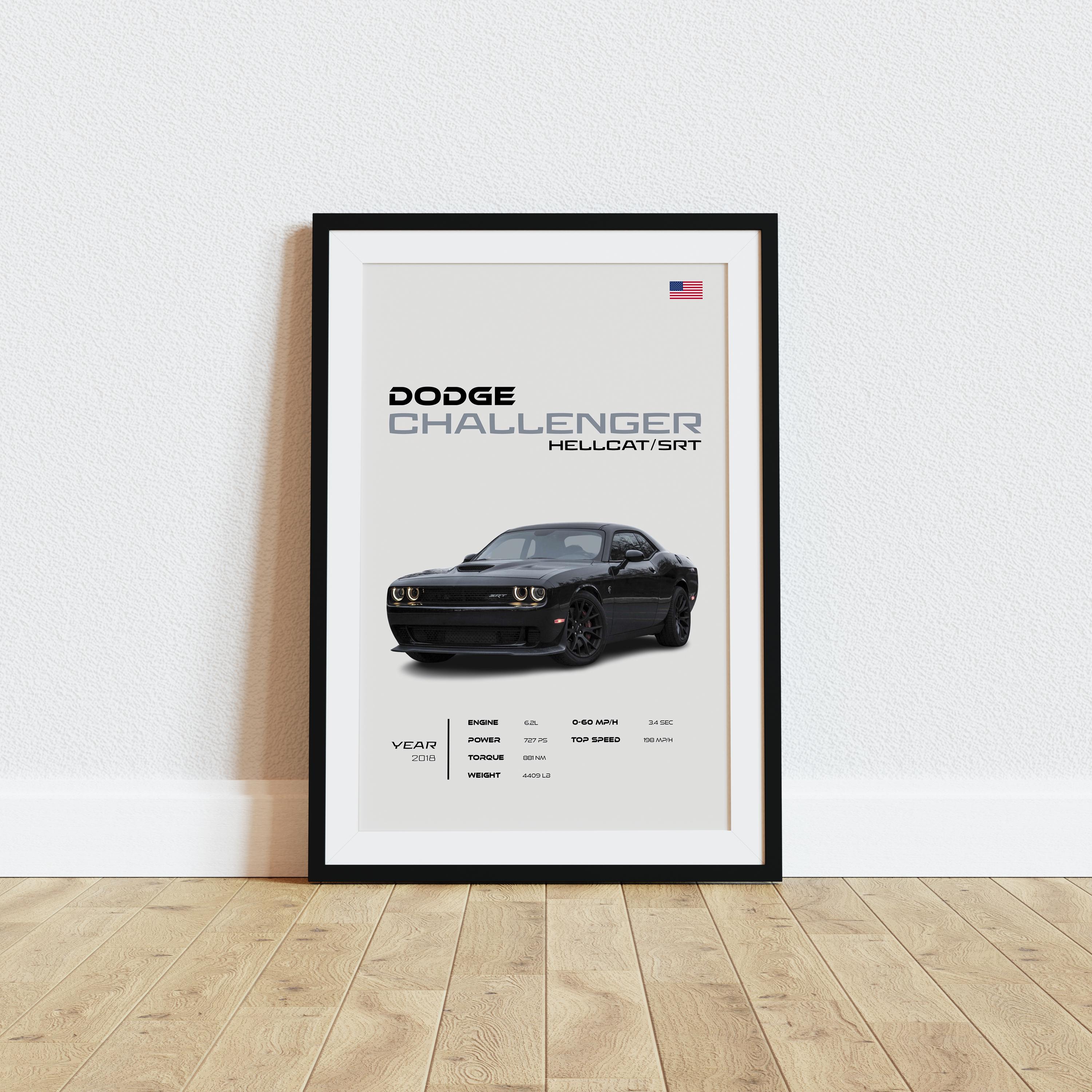 2018 Dodge Challenger Hellcat/srt Poster Black Muscle Car Wall Art High ...