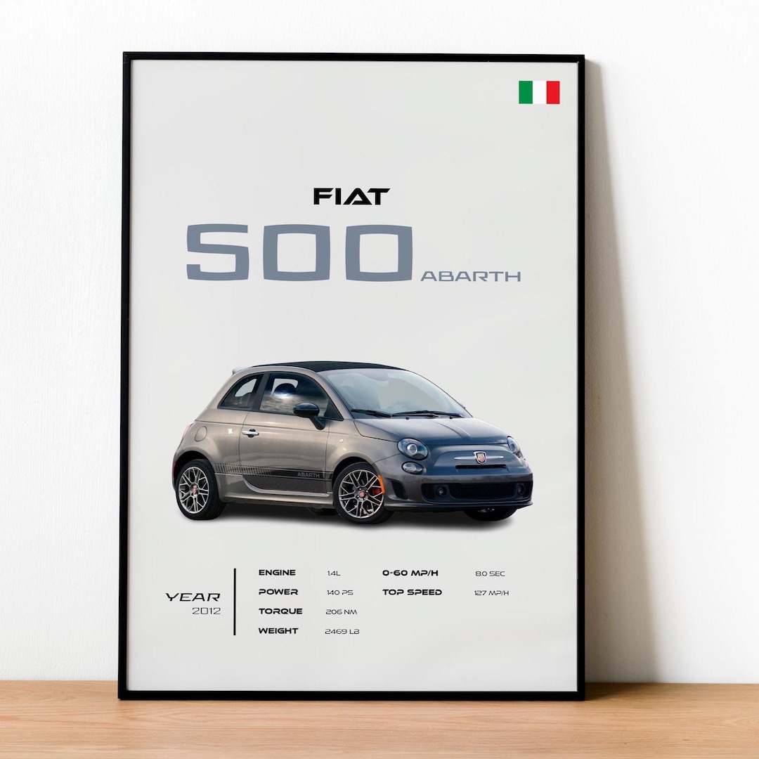 Fiat 500 Abarth Poster, Classic Italian Car Print, Retro Hatchback Wall ...
