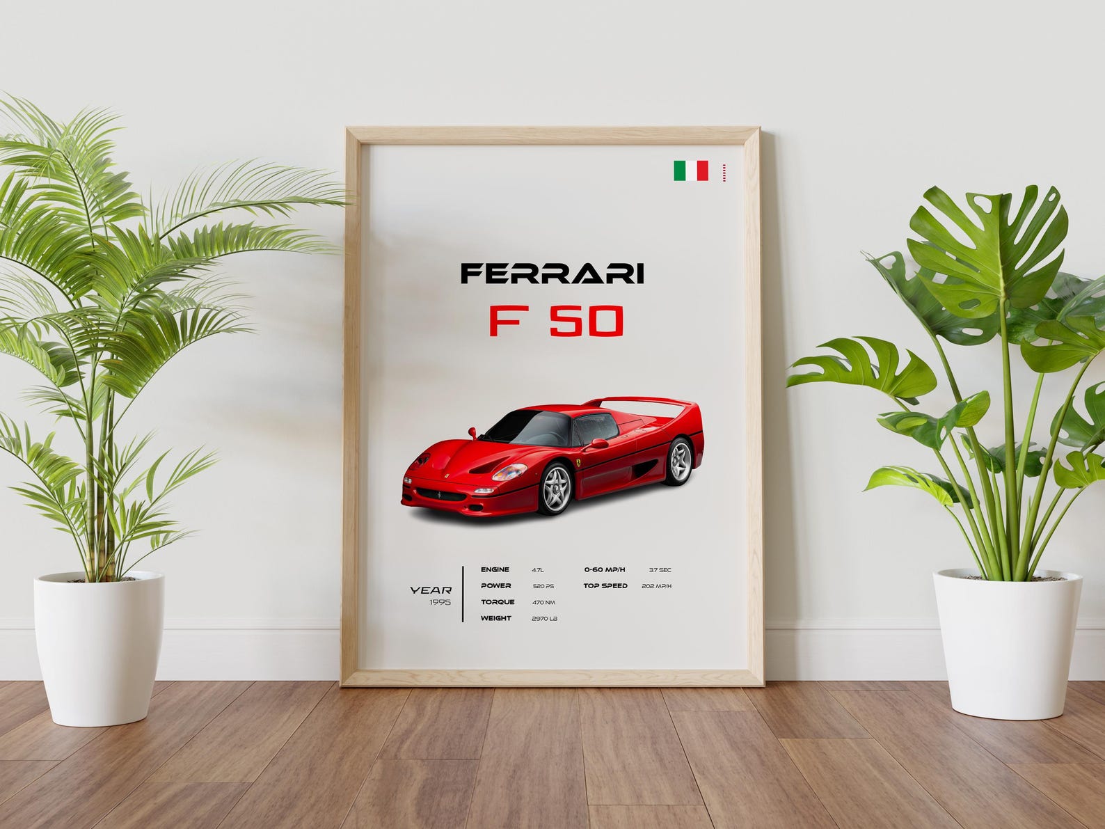 1995 Ferrari F50 Poster, Classic Red Supercar Wall Art, Automotive ...