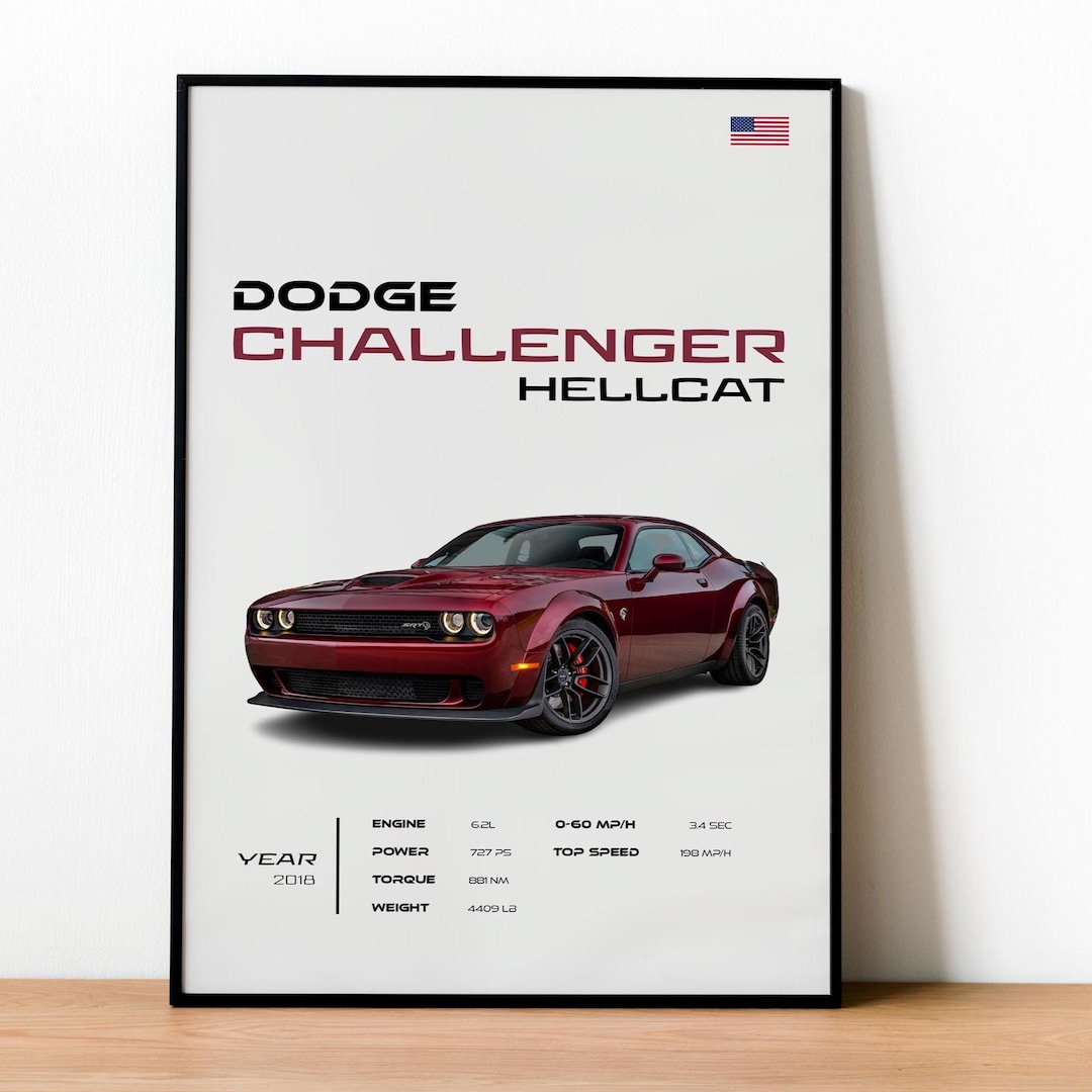 Dodge Challenger Hellcat Poster, Muscle Car Print, American Car Wall ...