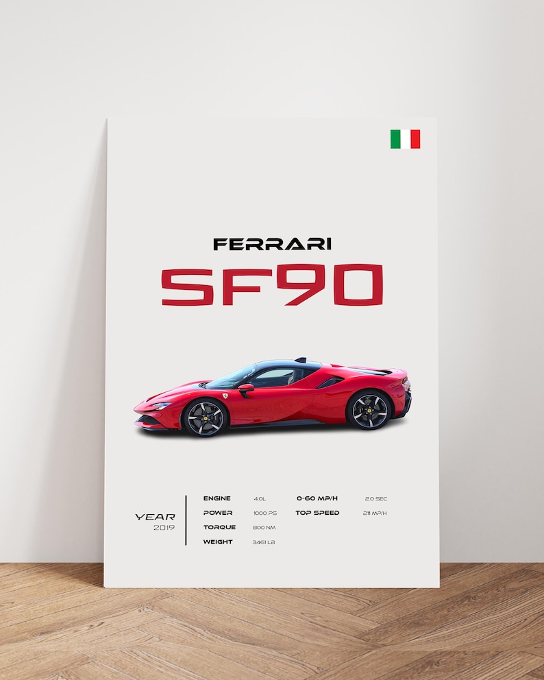 Ferrari SF90 Stradale Poster - Hypercar Art for Enthusiasts - Italian ...
