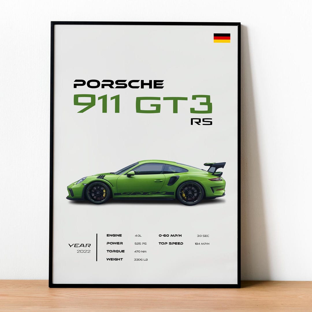 2022 Porsche 911 GT3 RS Poster Green Supercar Wall Art Sports Car Gift ...