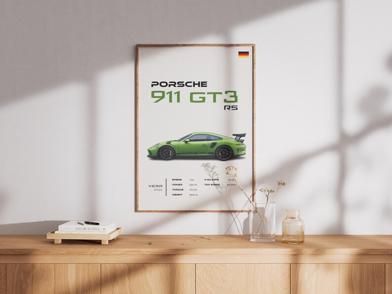 2022 Porsche 911 GT3 RS Poster - Green Supercar Wall Art - Sports Car ...