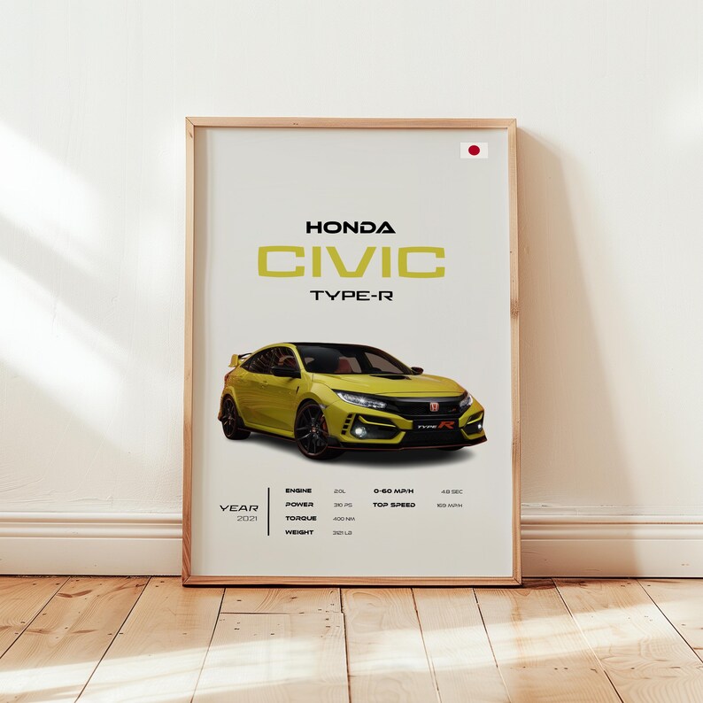 Original Title: Honda Civic Type R Poster, JDM Car Wall Art, Garage ...