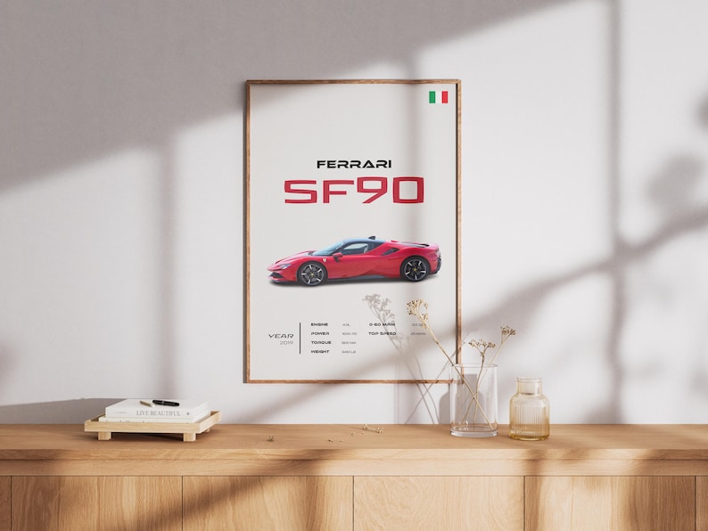 Ferrari SF90 Stradale Poster - Hypercar Art for Enthusiasts - Italian ...