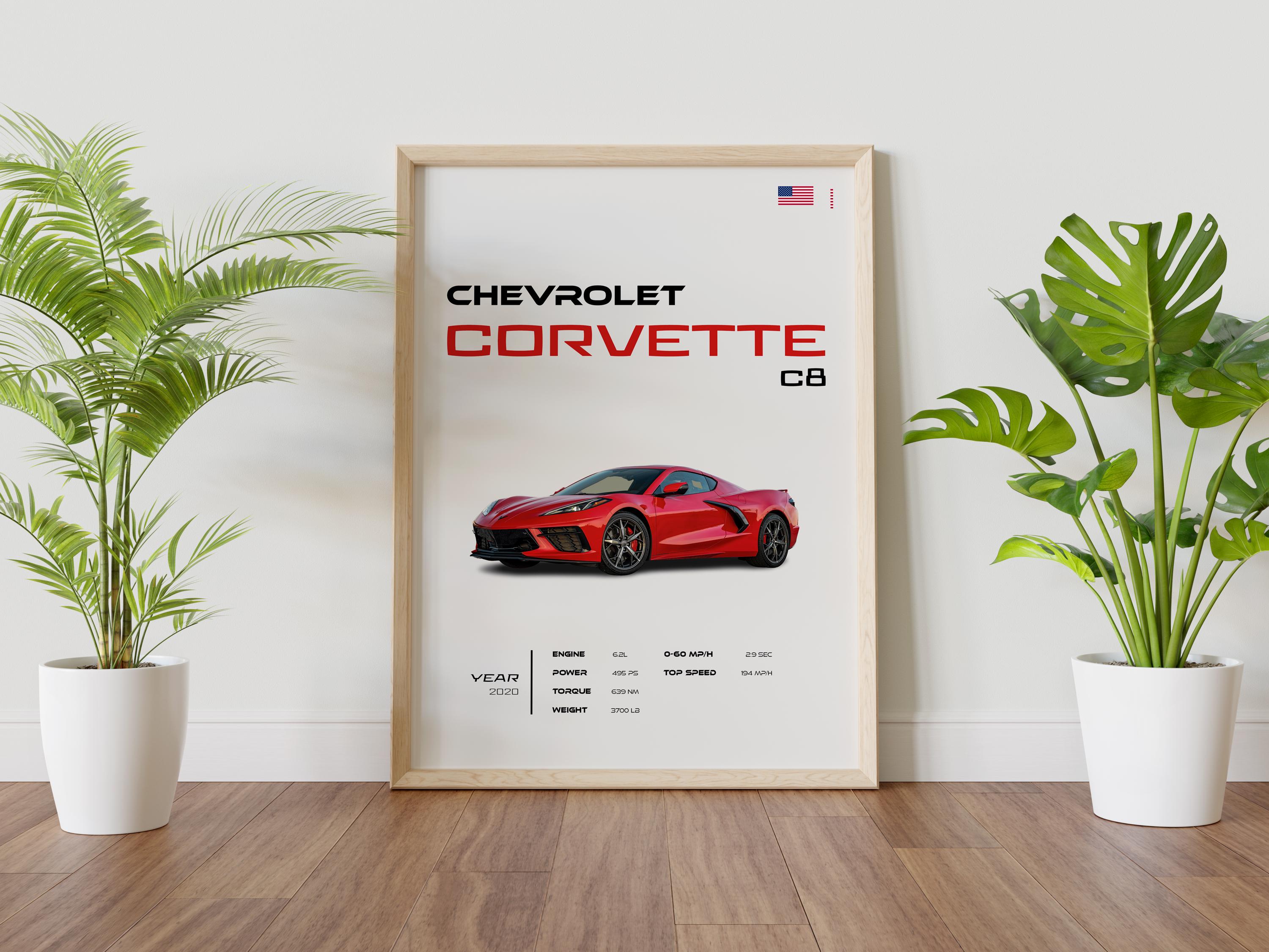 Chevrolet Corvette C8 Poster - Modern American Sports Car Wall Art ...