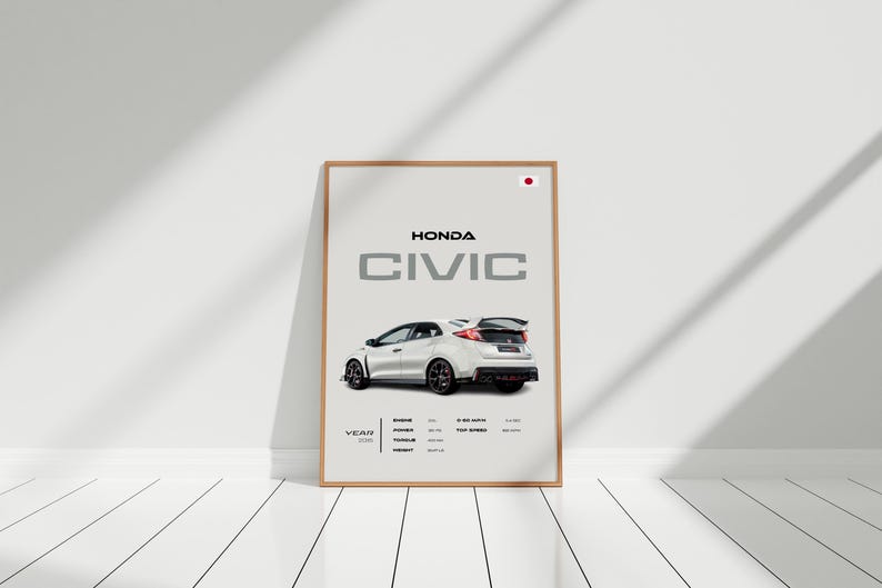 Honda Civic Poster | Vintage Car Wall Art | Retro Honda Decor for Home ...