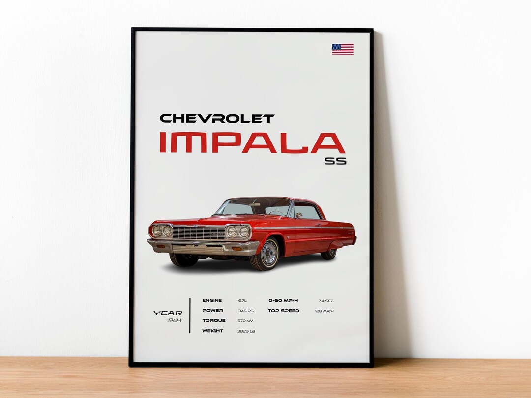 1964 Chevrolet Impala SS Poster, Classic Muscle Car Art Print, Gift for ...