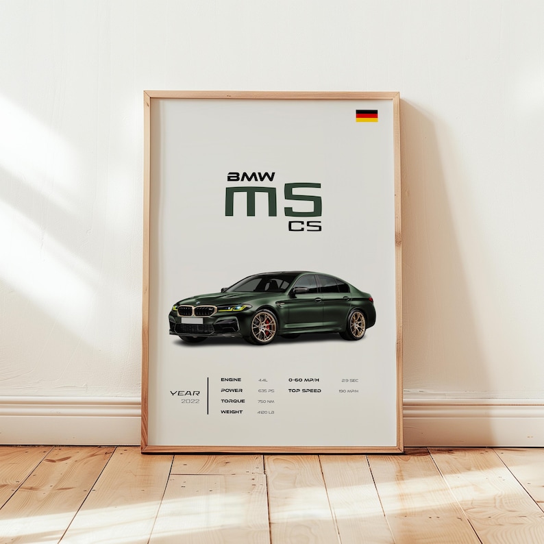 BMW M5 CS Poster, Luxury Sports Car Print, German Performance Wall Art ...