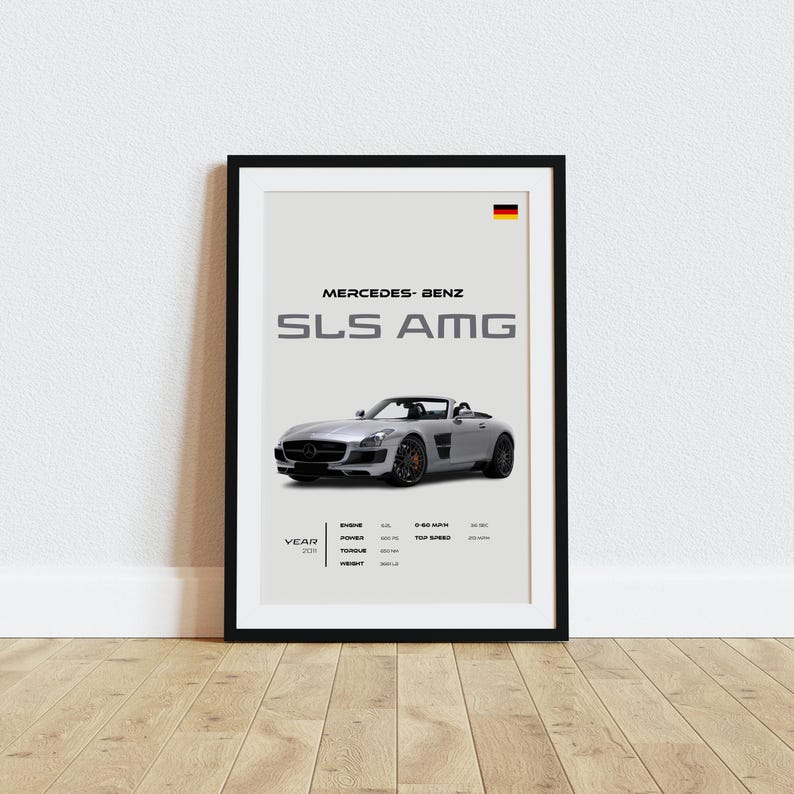 Mercedes-benz SLS AMG Poster, Supercar Print, German Sports Car Wall ...
