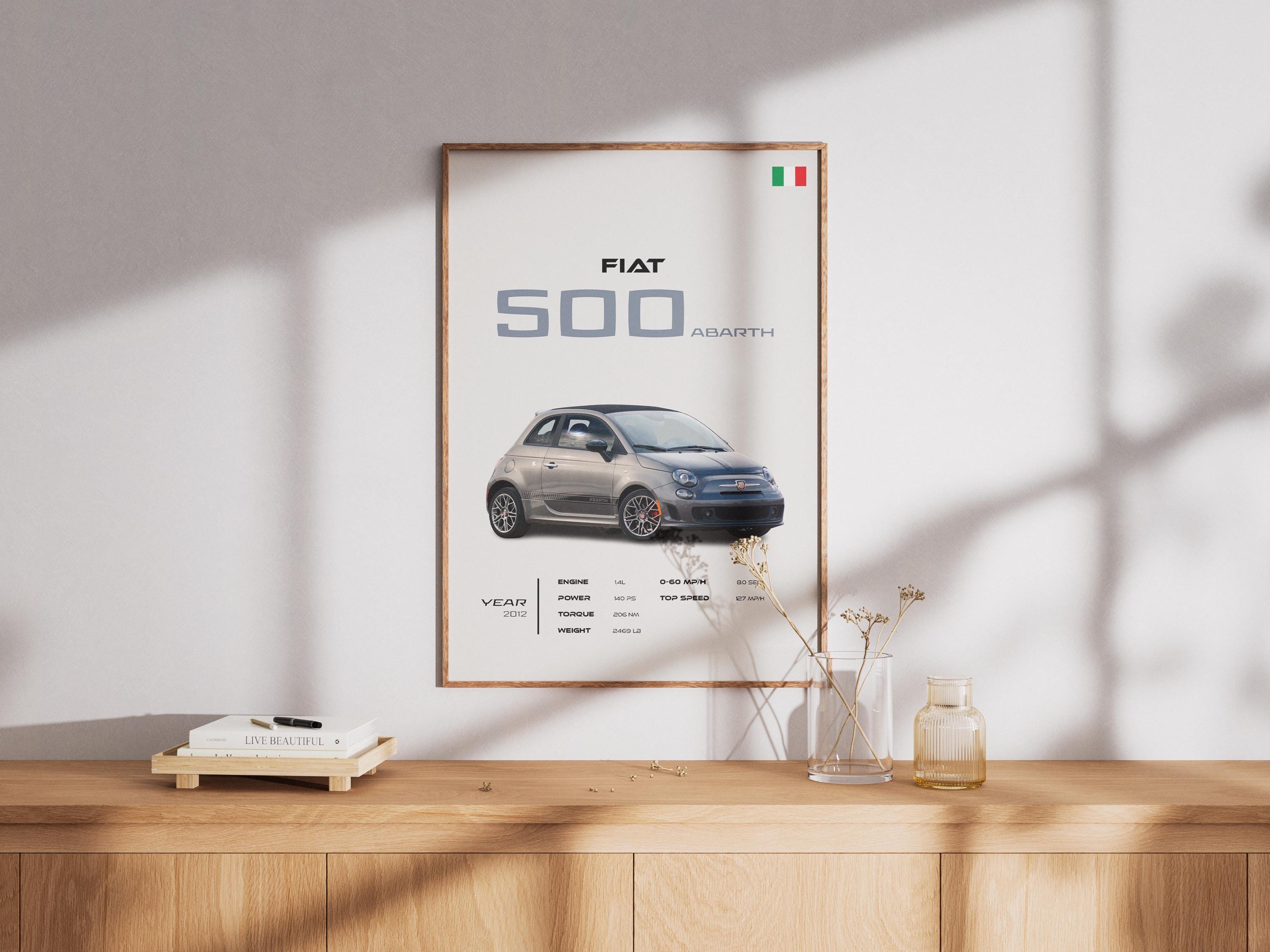 Fiat 500 Abarth Poster, Classic Italian Car Print, Retro Hatchback Wall ...