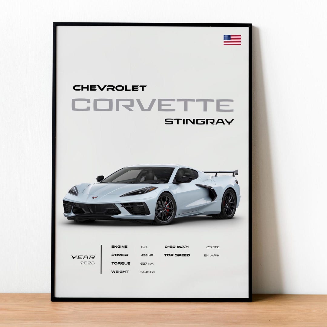 Chevrolet Corvette Stingray Poster, American Muscle Car Wall Art ...