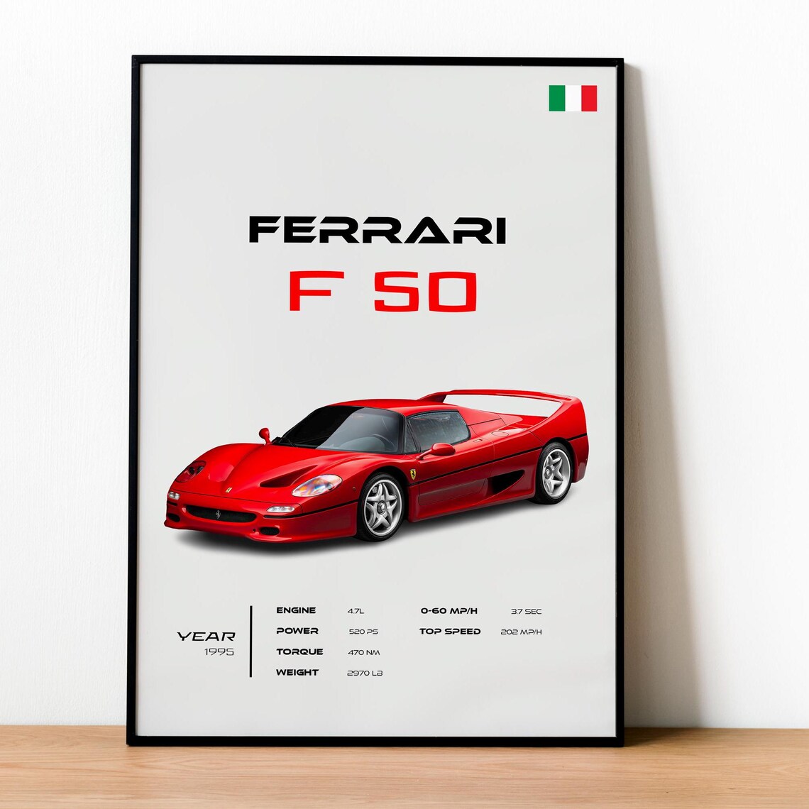 1995 Ferrari F50 Poster, Classic Red Supercar Wall Art, Automotive ...