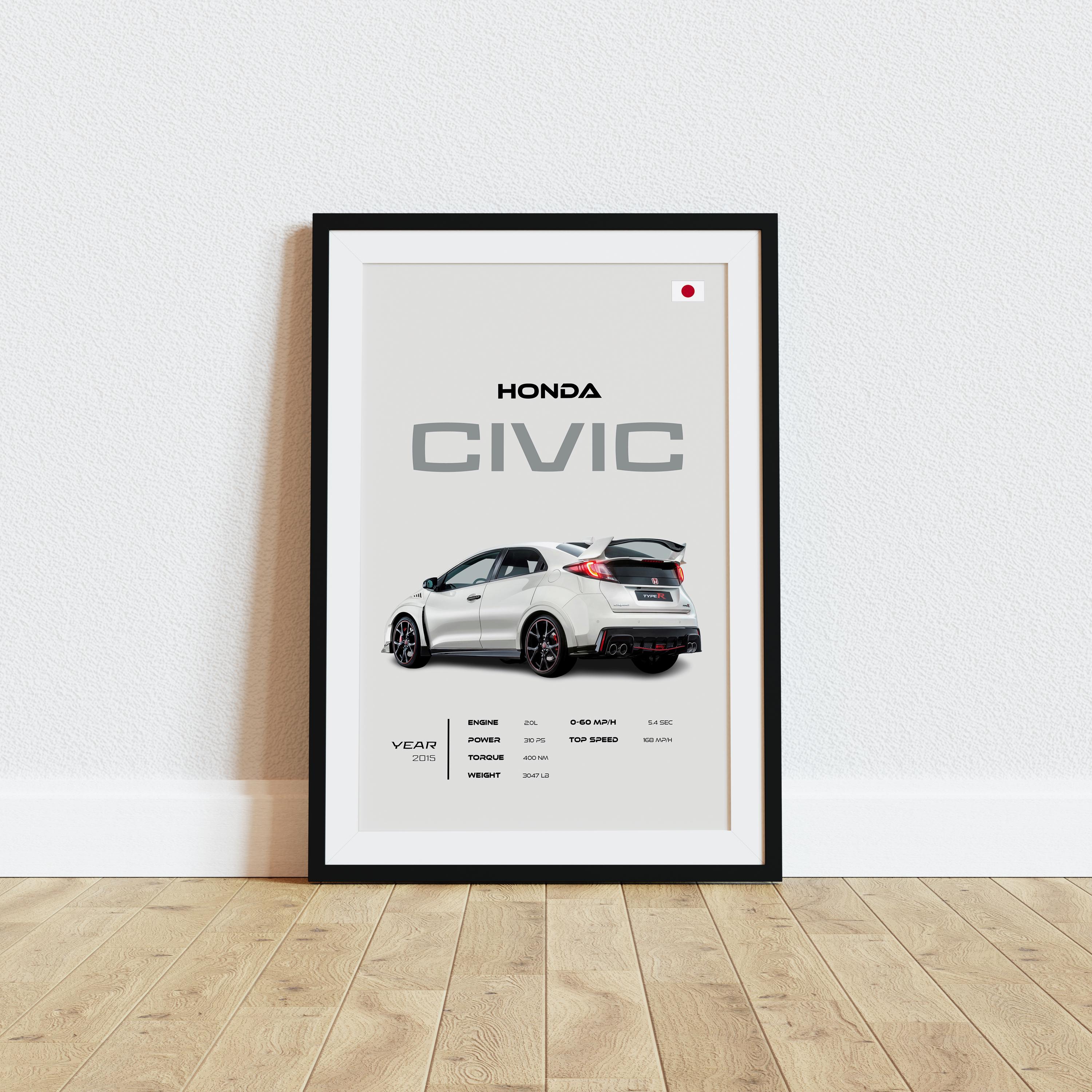 Honda Civic Poster | Vintage Car Wall Art | Retro Honda Decor for Home ...