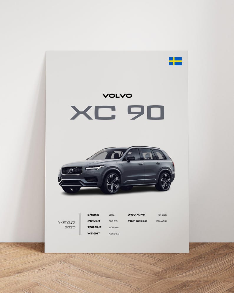 Volvo XC90 Poster, Swedish Luxury SUV Wall Art, Scandinavian Car Print ...
