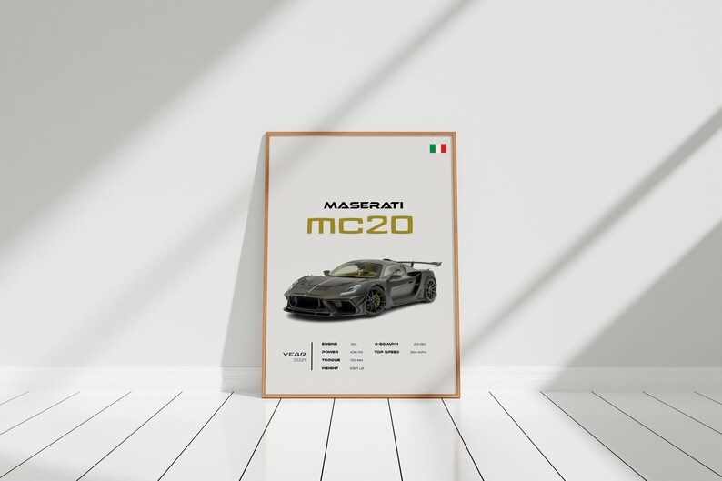Maserati MC20 Poster: Italian Supercar Wall Art - Framed or Rolled - Etsy