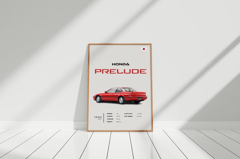 Honda Prelude Poster, Classic JDM Car Print, Retro Japanese Wall Art ...