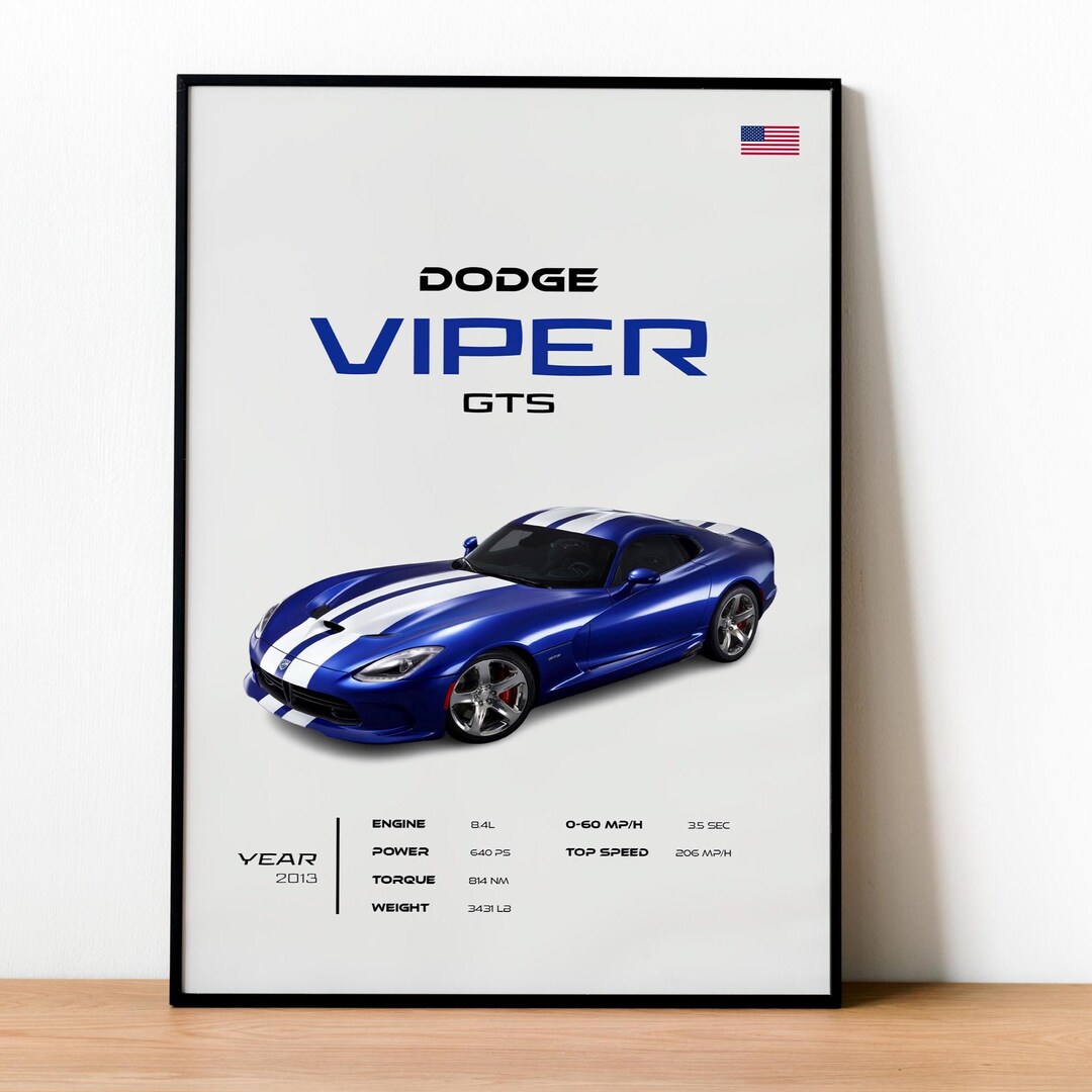 Dodge Viper GTS Poster – Muscle Car Wall Art, Sports Car Print, Garage ...