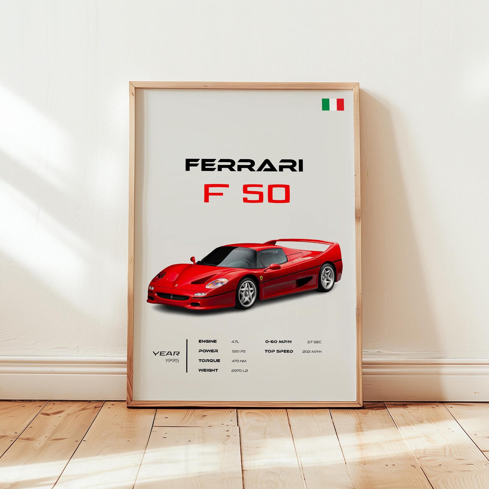 1995 Ferrari F50 Poster, Classic Red Supercar Wall Art, Automotive ...