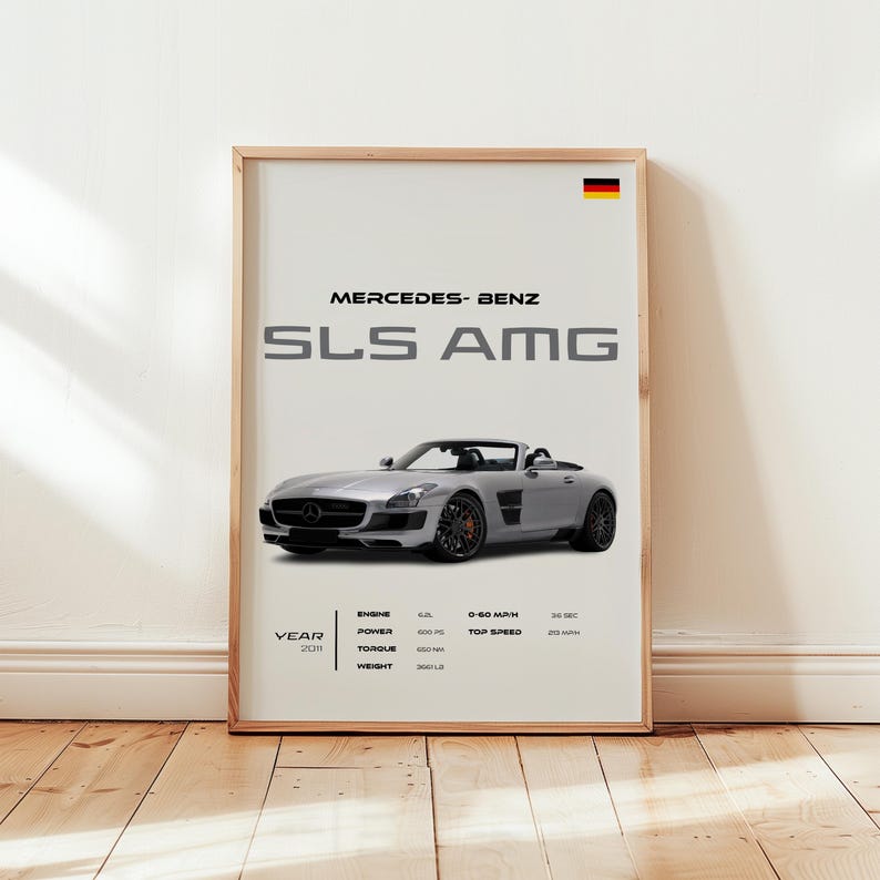 Mercedes-benz SLS AMG Poster, Supercar Print, German Sports Car Wall ...
