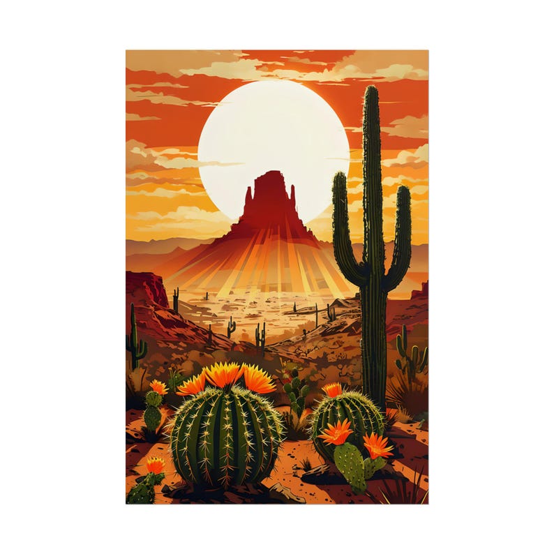 Desert Sunset Rolled Posters | Cactus Art Print, Boho Wall Decor ...