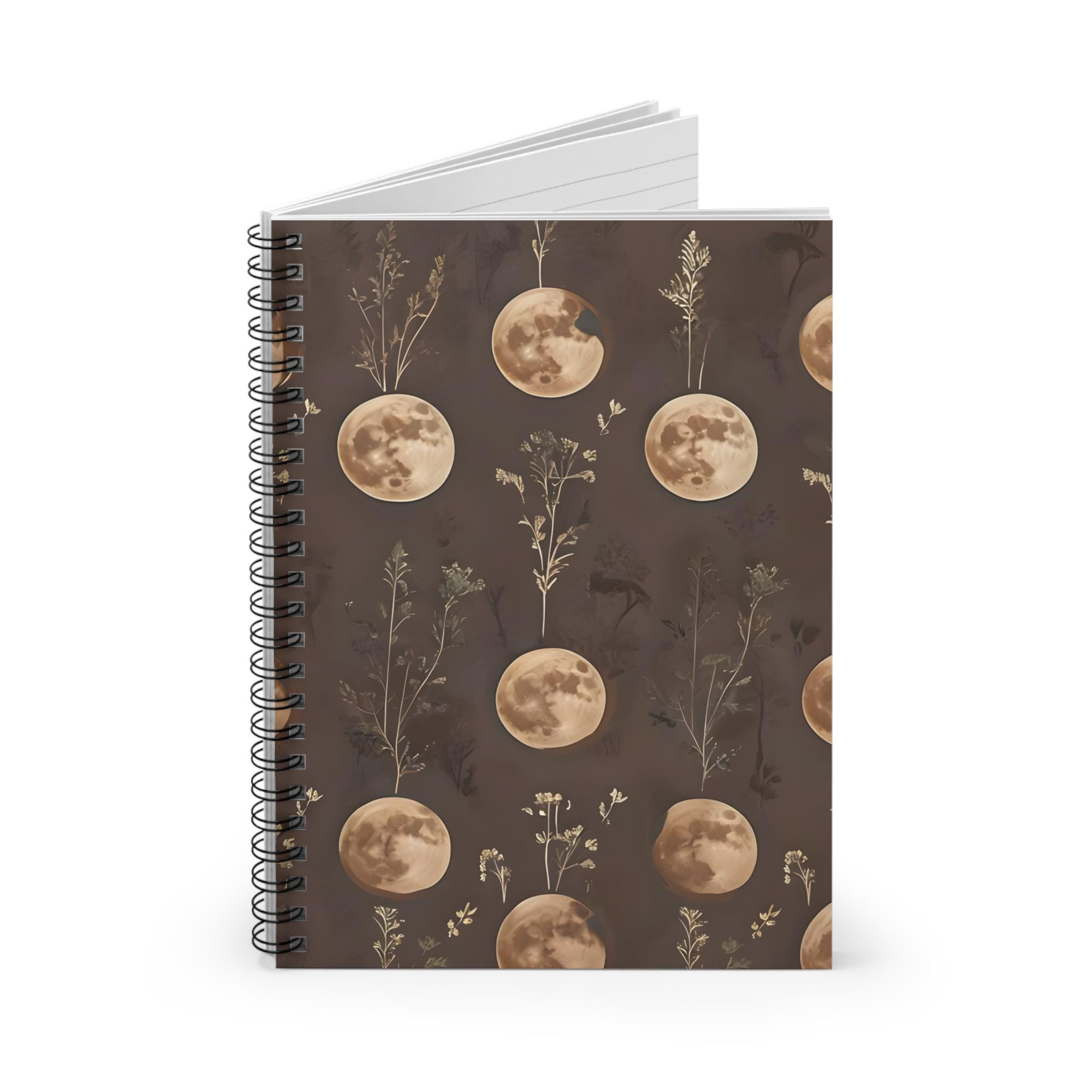 Vintage Moon and Plant Spiral Notebook Ruled Line, Witchy Journal ...