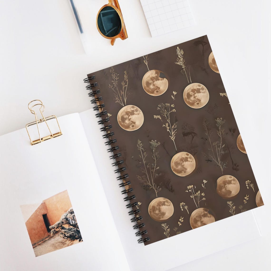 Vintage Moon and Plant Spiral Notebook Ruled Line, Witchy Journal ...