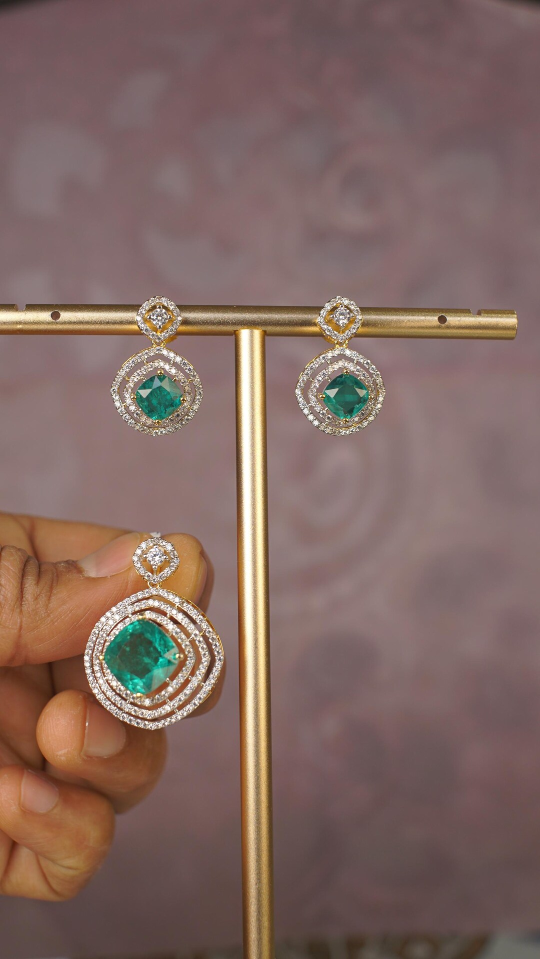 Emerald Green CZ Locket Necklace & Earrings Set | Indian Bridal Jewelry ...