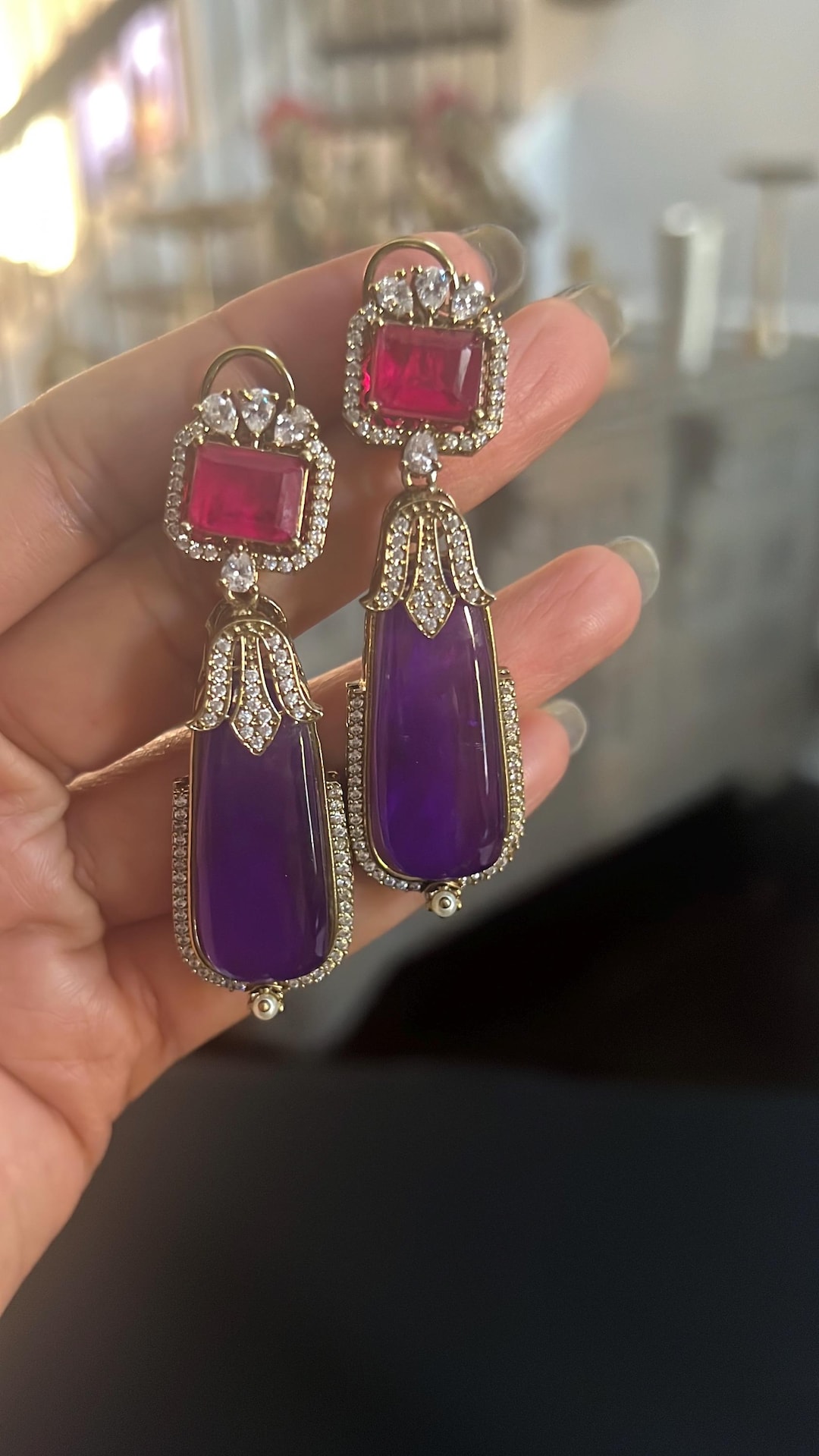 Designer-inspired Double Stone Drop Earrings | CZ Crystal Party Wedding ...