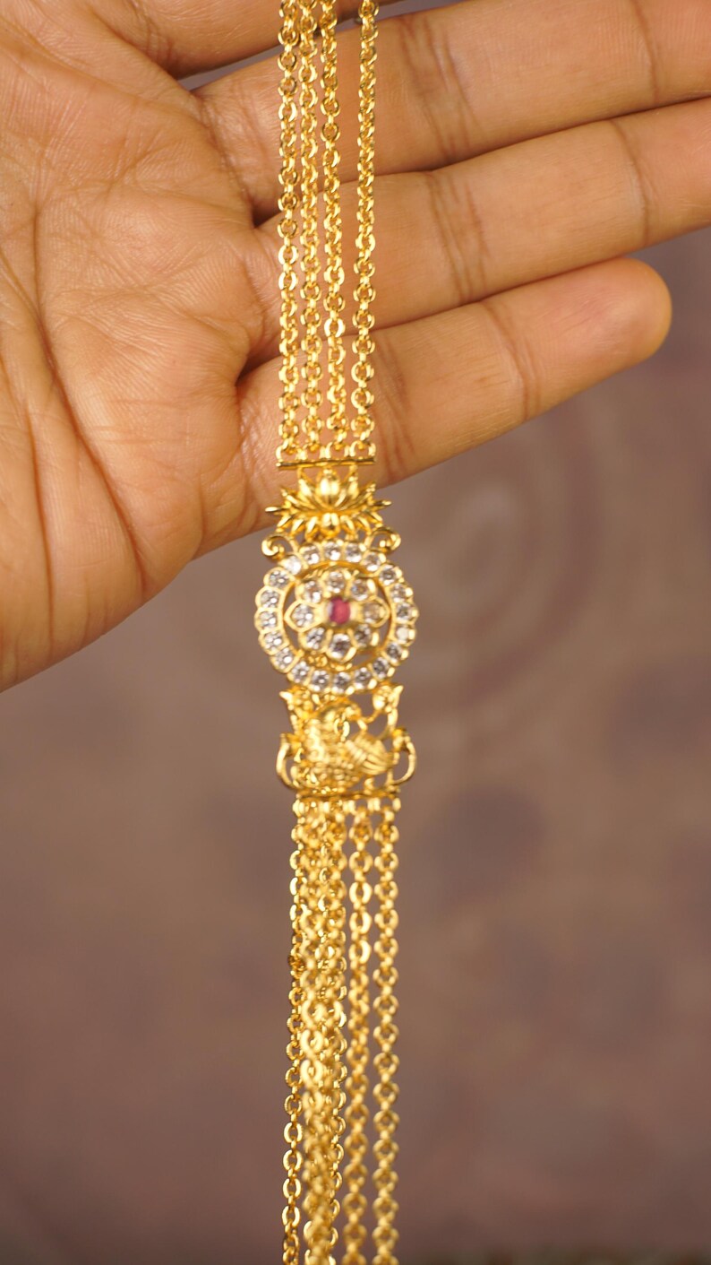 Traditional Chandraharam Necklace – Temple Style Gold Tone Long Haram ...