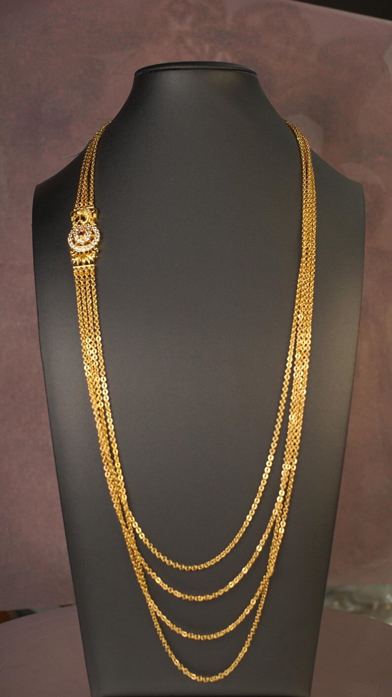 Traditional Chandraharam Necklace – Temple Style Gold Tone Long Haram ...