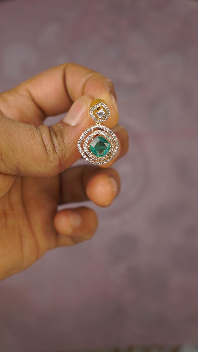 Emerald Green CZ Locket Necklace & Earrings Set | Indian Bridal Jewelry ...