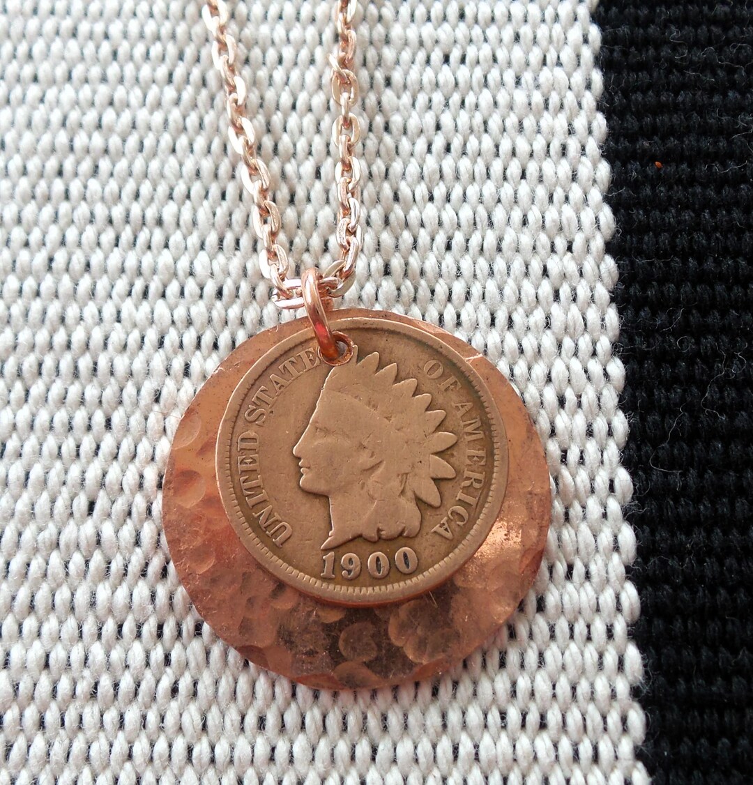 US 1900 Indian Head Penny: Copper Disc Rose Gold Chain Necklace - Etsy