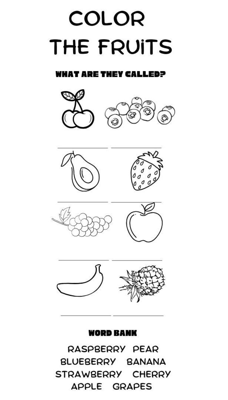 Fruit Coloring Page Kids Coloring - Etsy