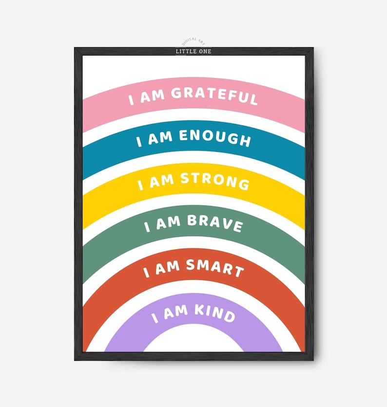 Rainbow Affirmations Wall Art, Positive Affirmations for Kids ...