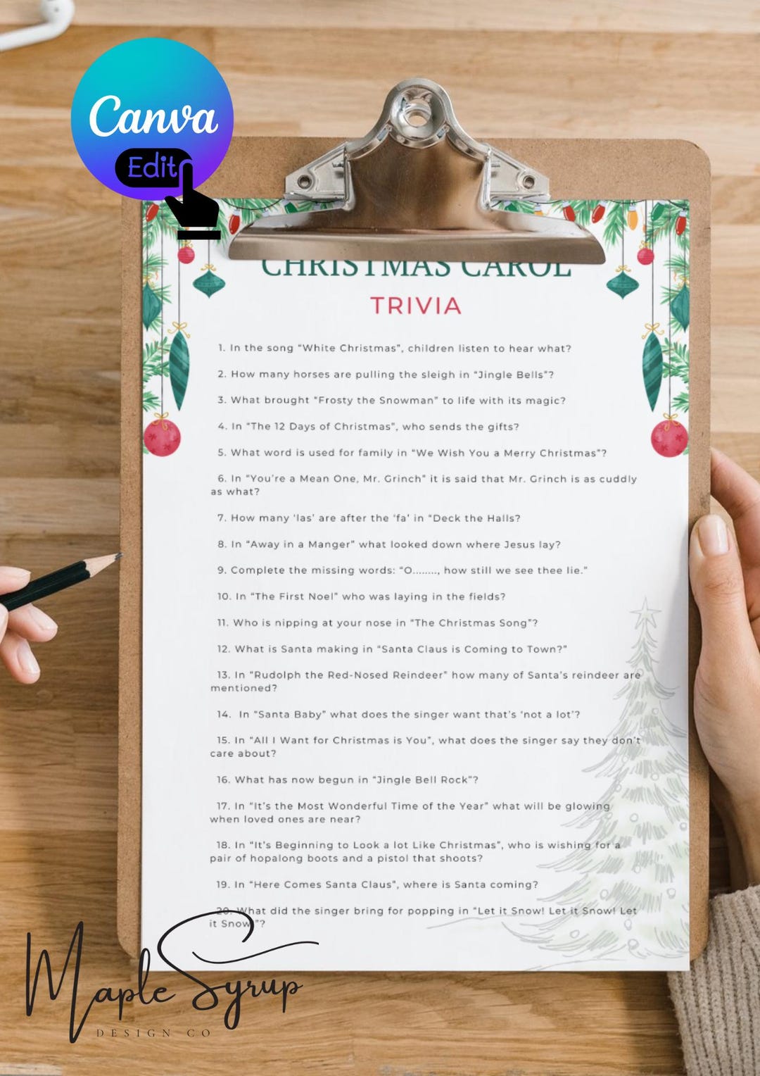 Christmas Carol Trivia Game, Song Trivia, Editable, Digital ...