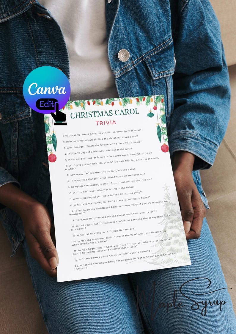 Christmas Carol Trivia Game, Song Trivia, Editable, Digital ...
