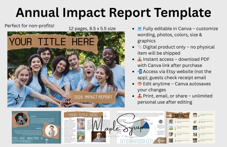 12-page Annual Impact Report Canva Template | Nonprofit Report ...