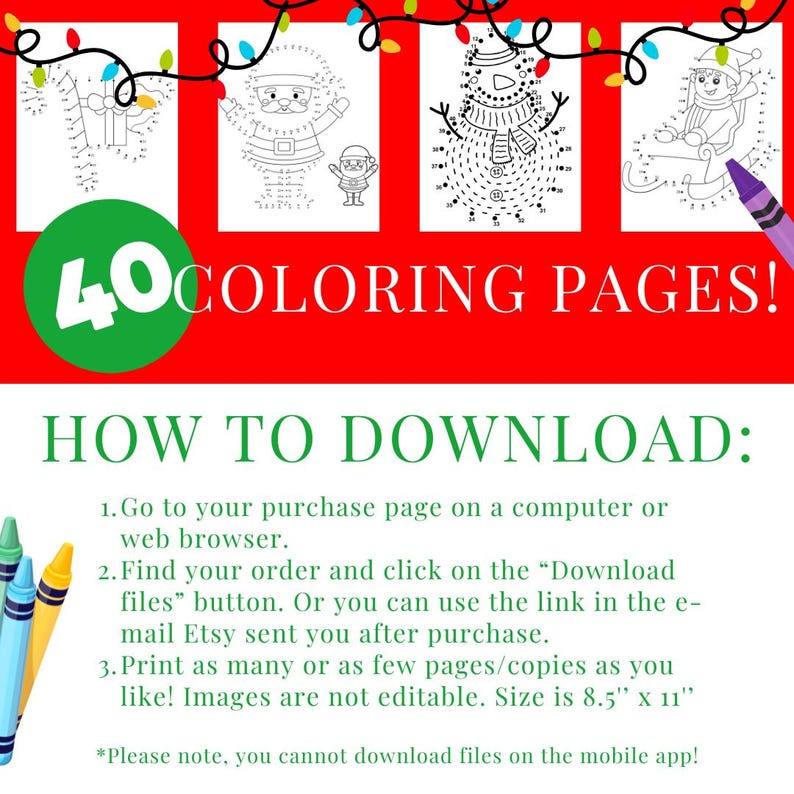 40 Kids Christmas Coloring Pages: Games & Activities (digital Download ...