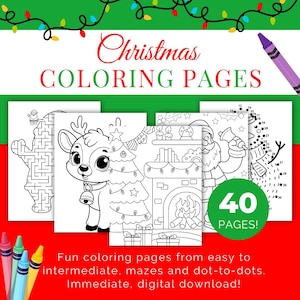 40 Kids Christmas Coloring Pages: Games & Activities (digital Download ...