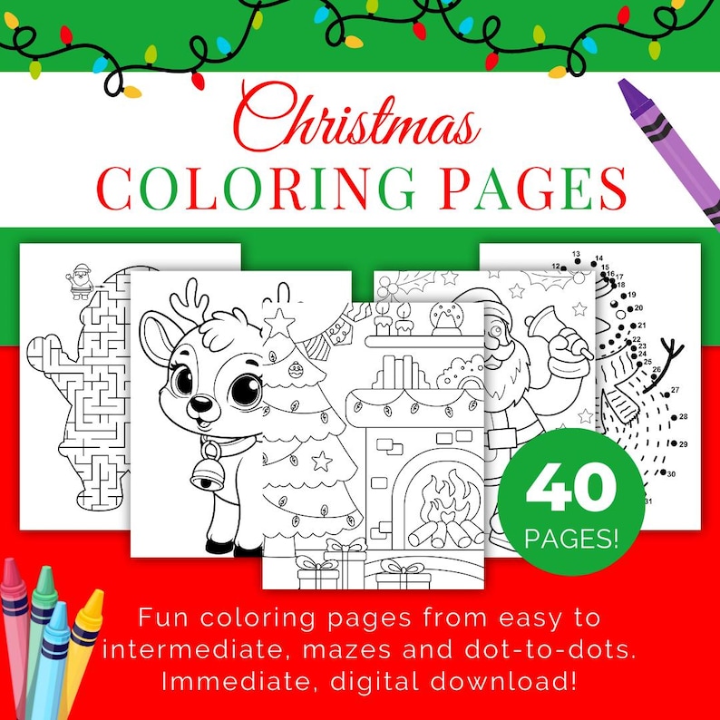 40 Kids Christmas Coloring Pages: Games & Activities (digital Download ...