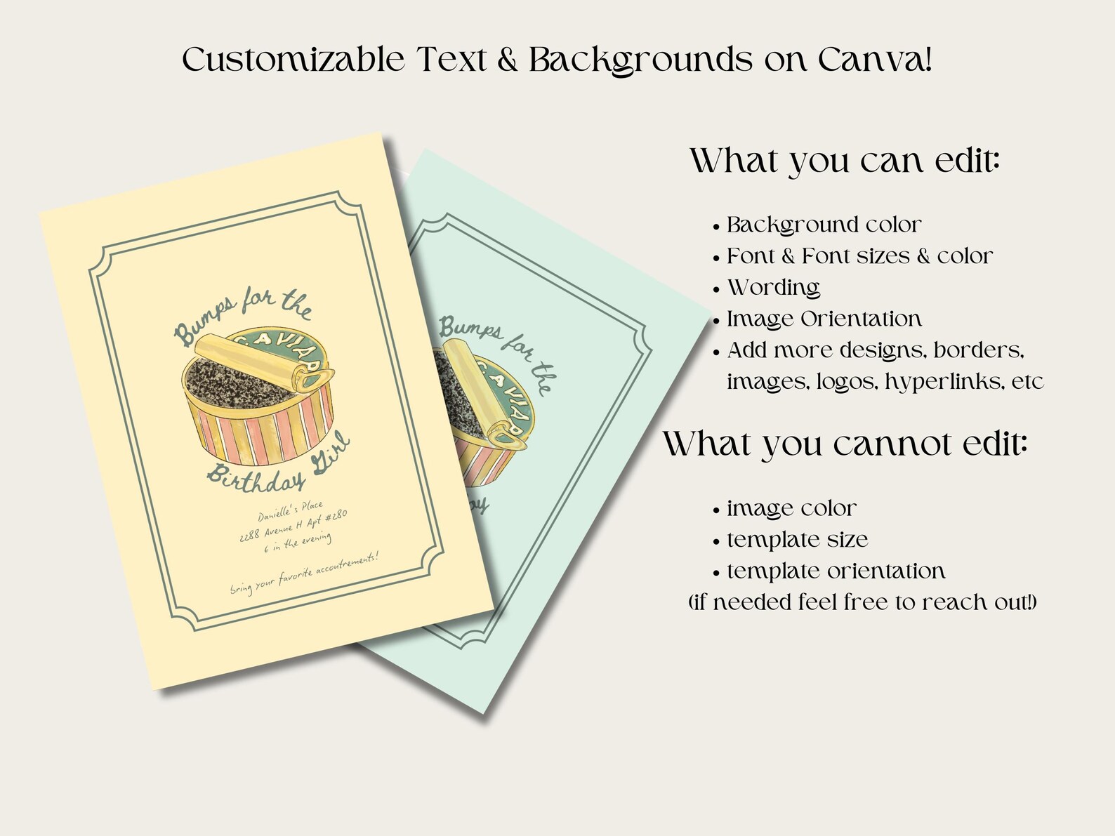 Personalized Caviar Birthday Invitation – Editable Hand-drawn Canva - Etsy