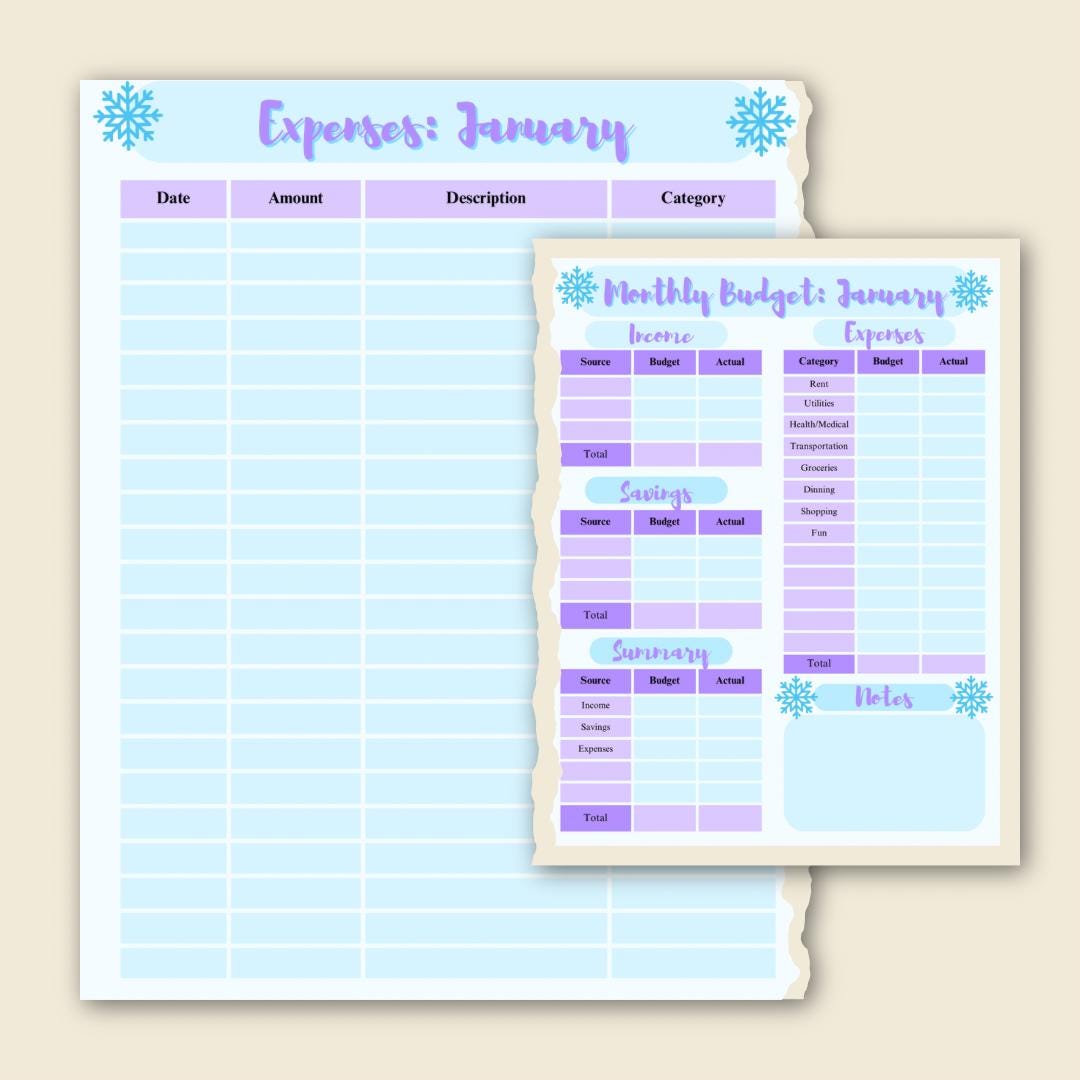 Themed & Colorful Printable Monthly Budget Finance Planner Financial ...